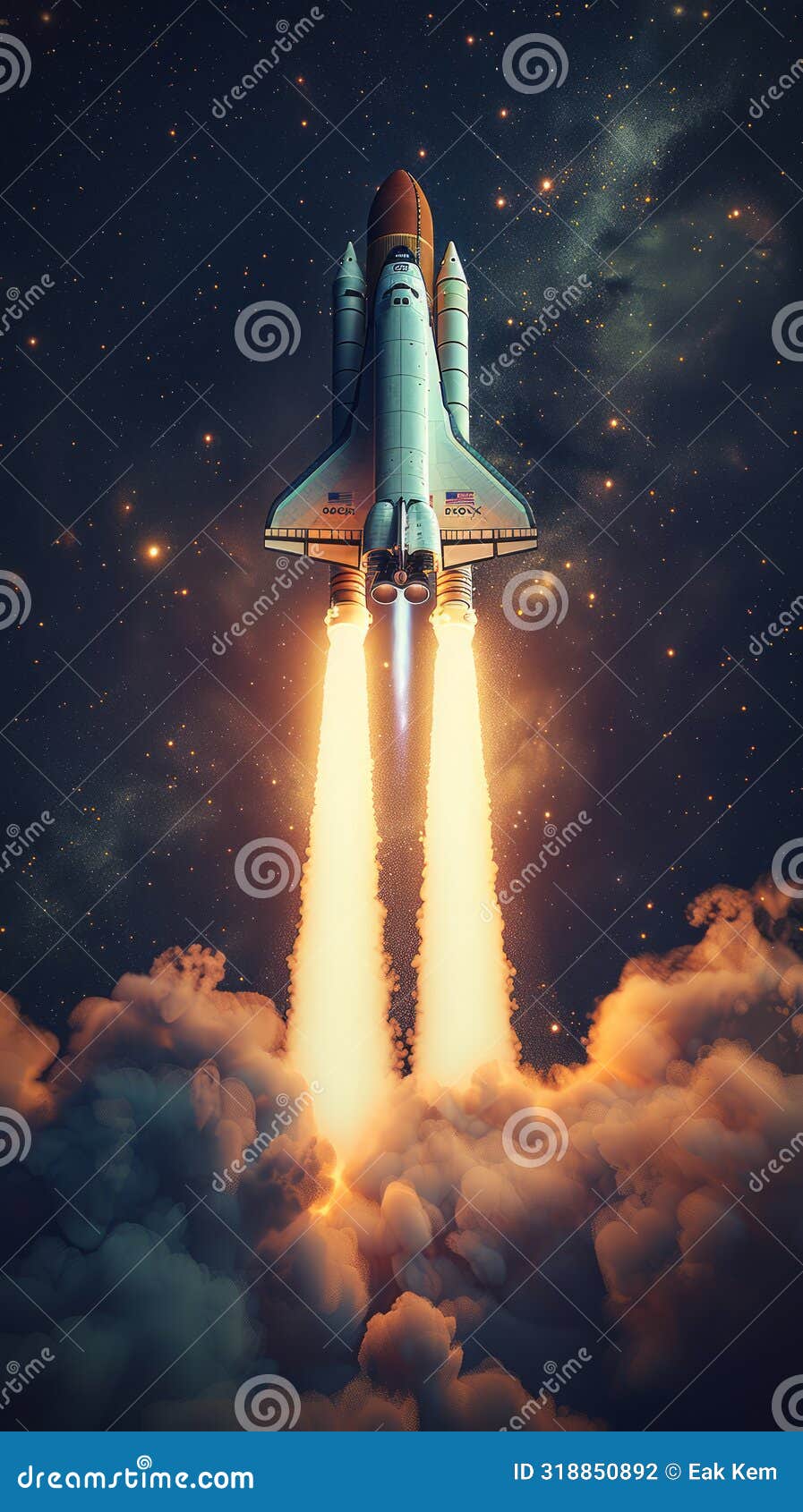 Majestic Space Shuttle Launch at Night with Glowing Rocket Engines and ...