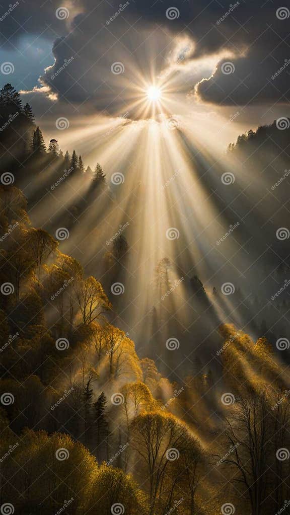 Majestic Sun Rays through Clouds Illustration Artificial Intelligence ...