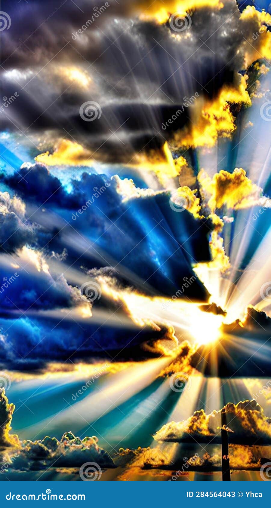 Majestic Sun Rays through Clouds Illustration Artificial Intelligence ...