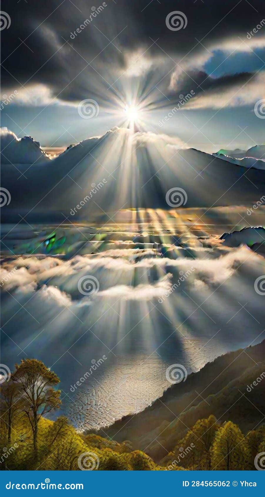 Majestic Sun Rays through Clouds Illustration Artificial Intelligence ...