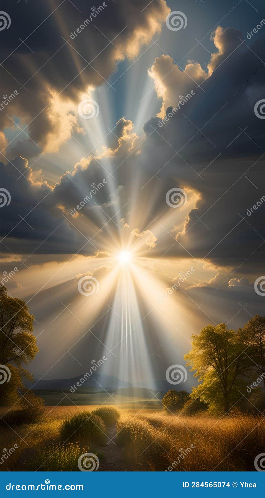 Majestic Sun Rays through Clouds Illustration Artificial Intelligence ...