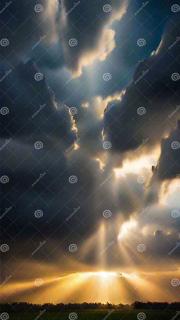 Majestic Sun Rays through Clouds Illustration Artificial Intelligence ...