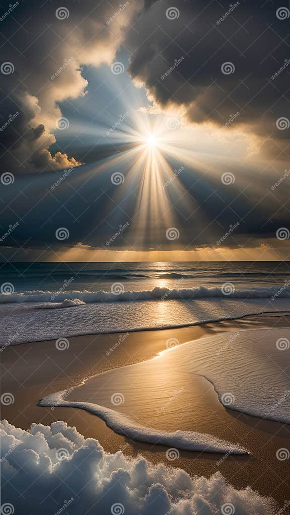 Majestic Sun Rays through Clouds Illustration Artificial Intelligence ...