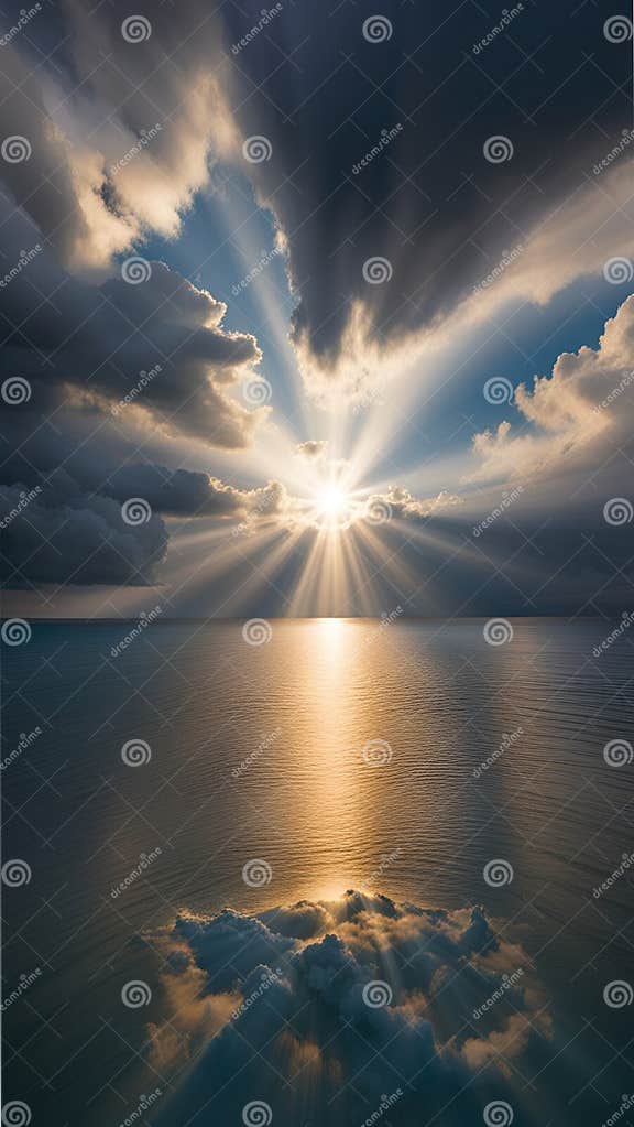 Majestic Sun Rays through Clouds Illustration Artificial Intelligence ...