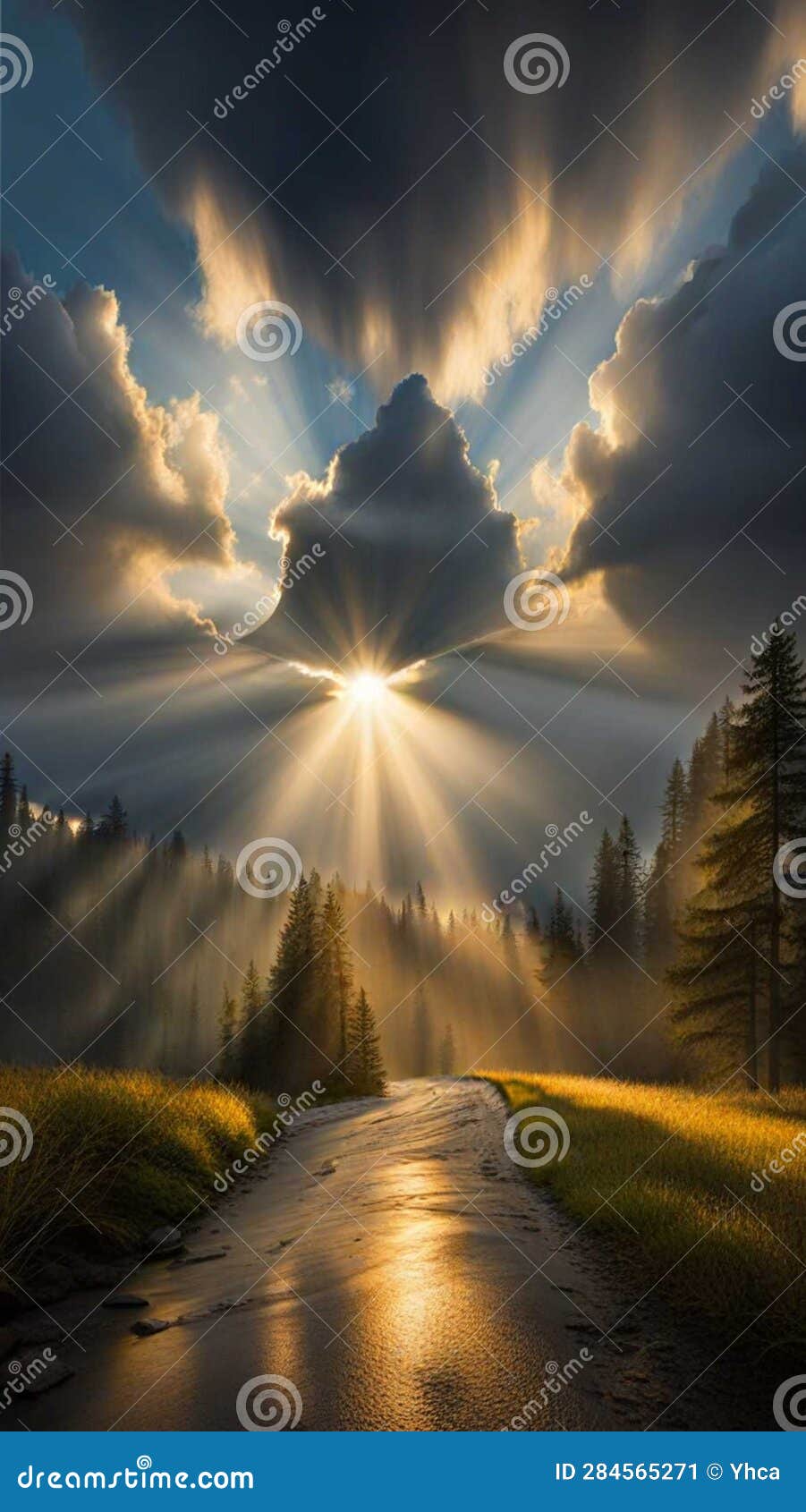 Majestic Sun Rays through Clouds Illustration Artificial Intelligence ...