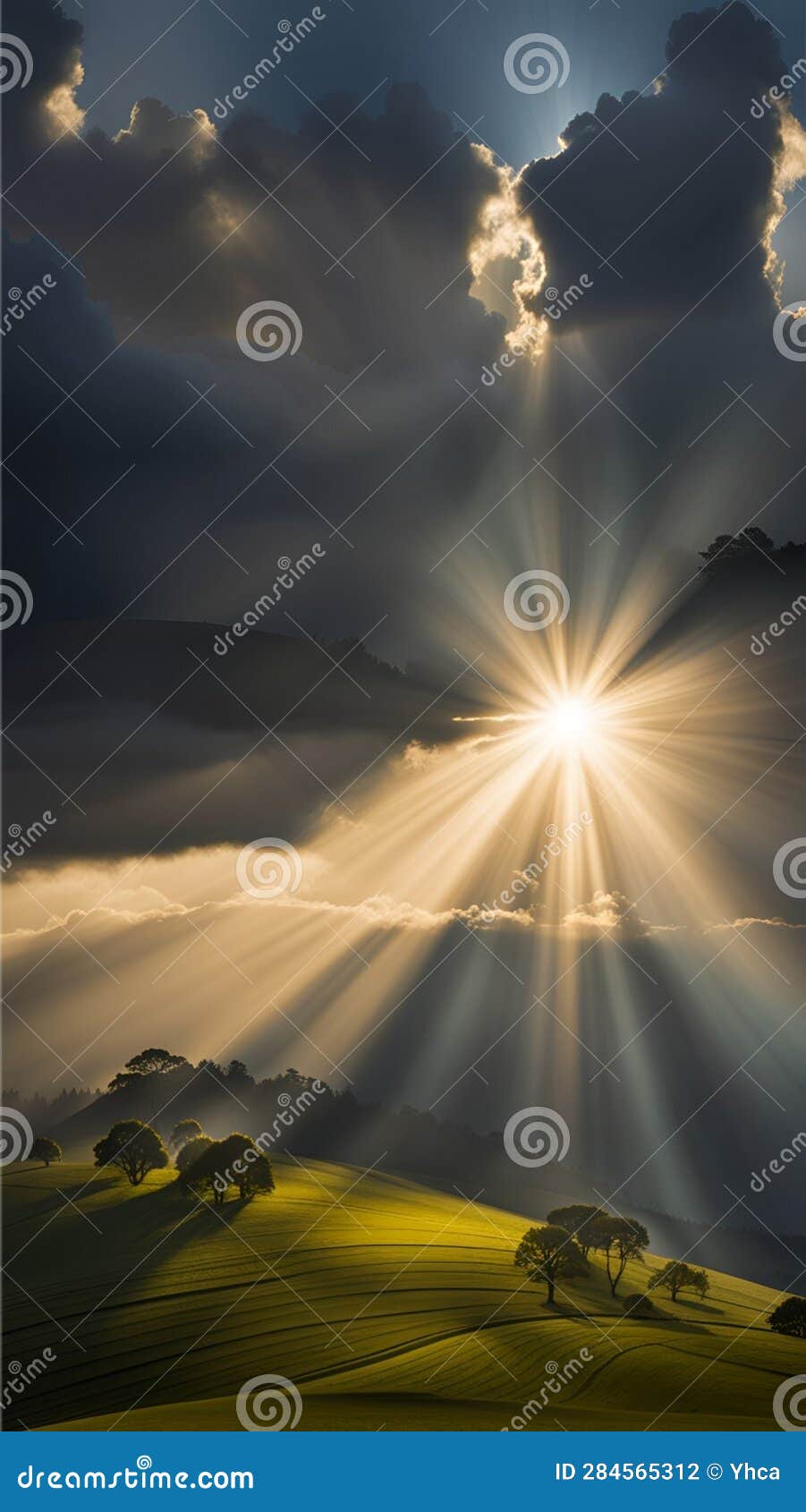 Majestic Sun Rays through Clouds Illustration Artificial Intelligence ...