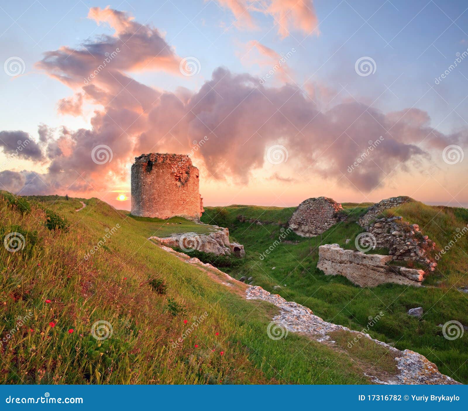 Majestic Sunset and Ancient Fortress Ruin Stock Photo - Image of ...