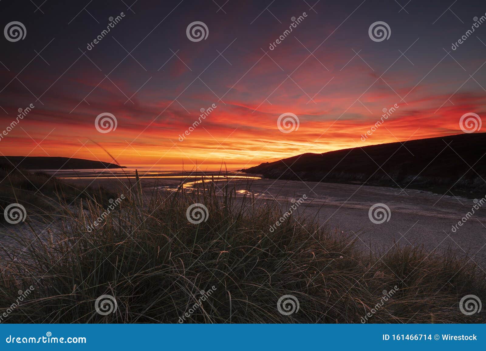 Majestic Sunset Over the Field in Crantock Bay, Cornwall, UK Stock ...