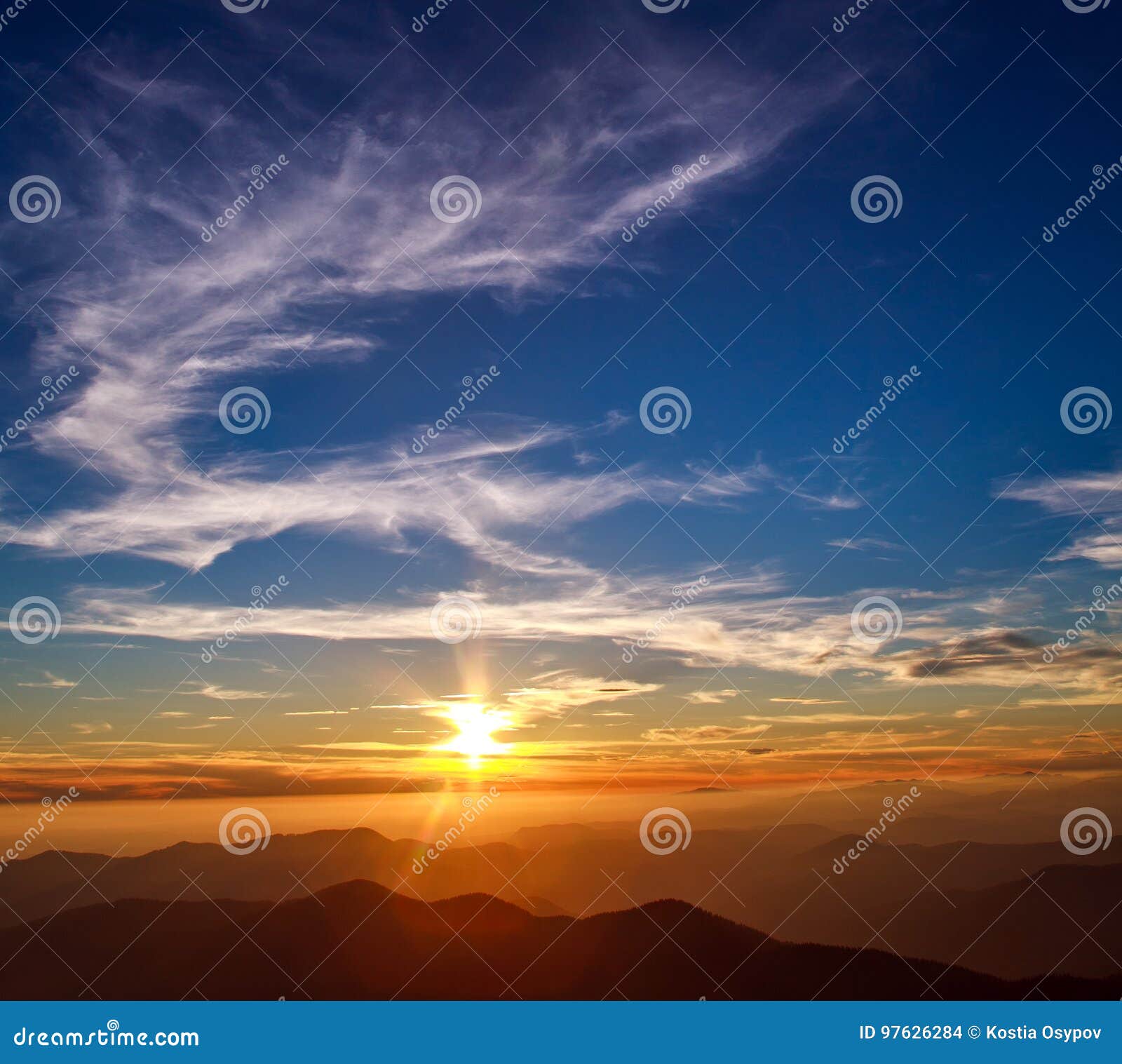 Majestic Sunset Sky Over Mountain Ridge Stock Photo - Image of dramatic ...