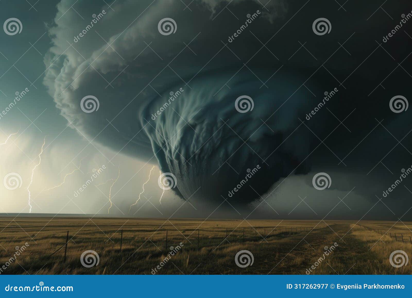 Majestic Supercell Thunderstorm Over Plains with Lightning Strikes ...