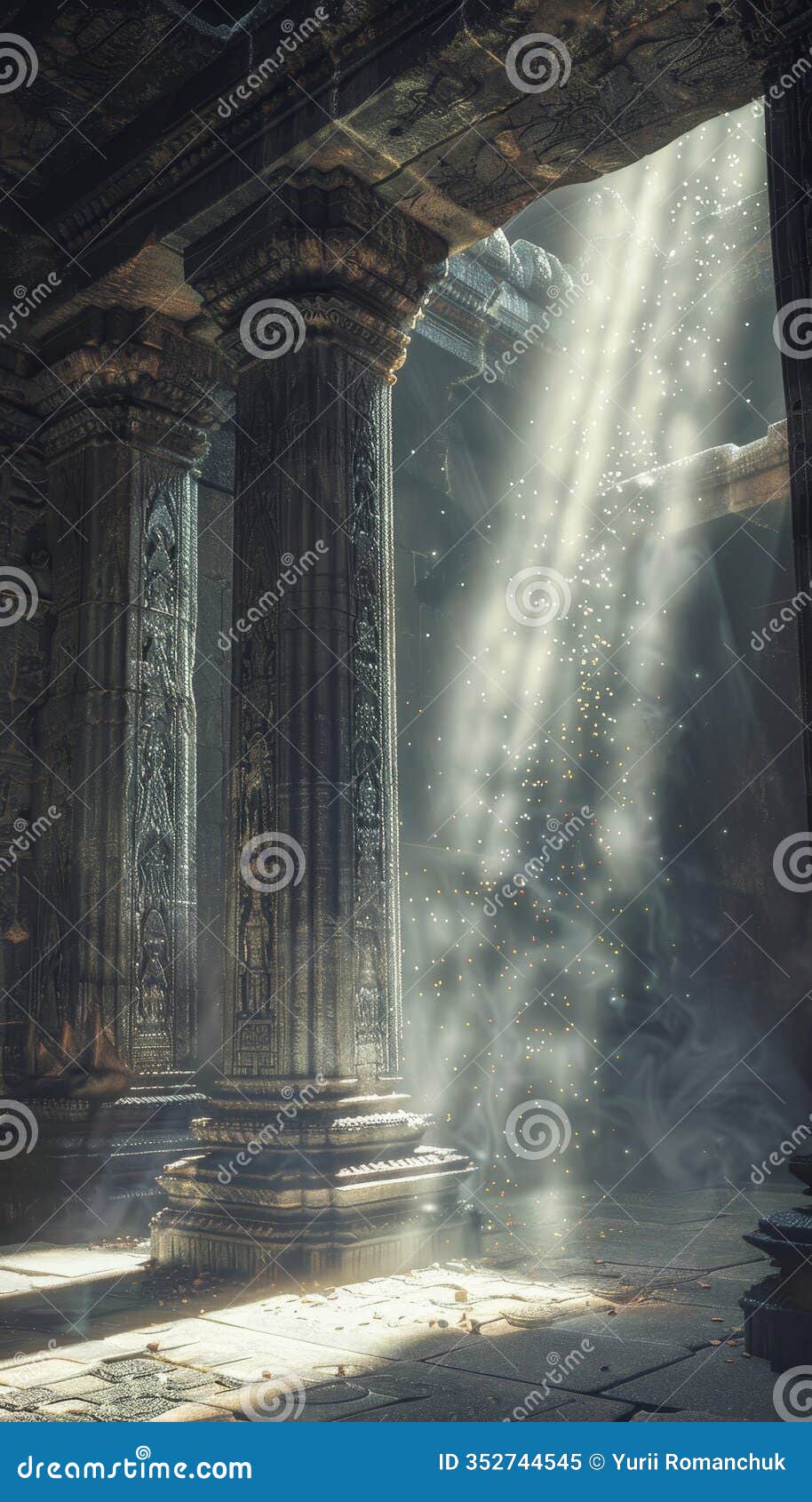Majestic Temple Interior Capturing Stoic Wisdom with Dramatic Light and ...