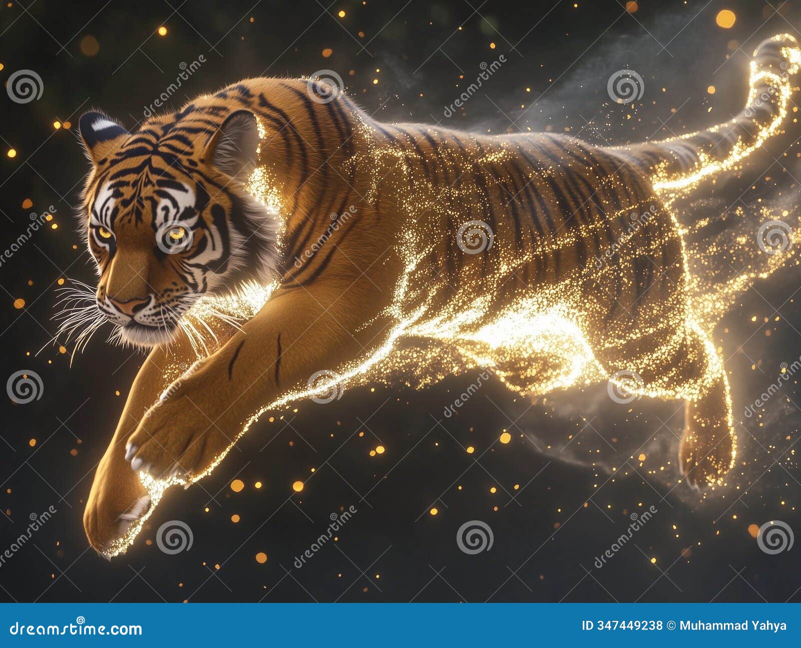 A Majestic Tiger Captured Mid-leap, Soaring through the Air with an ...