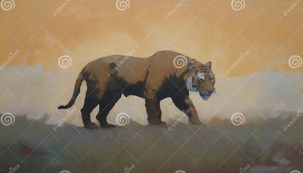 Majestic Tiger at Dawn Silhouette in Mist Stock Illustration ...