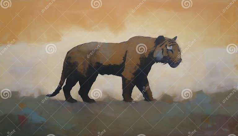 Majestic Tiger at Dawn Silhouette in Mist Stock Illustration ...