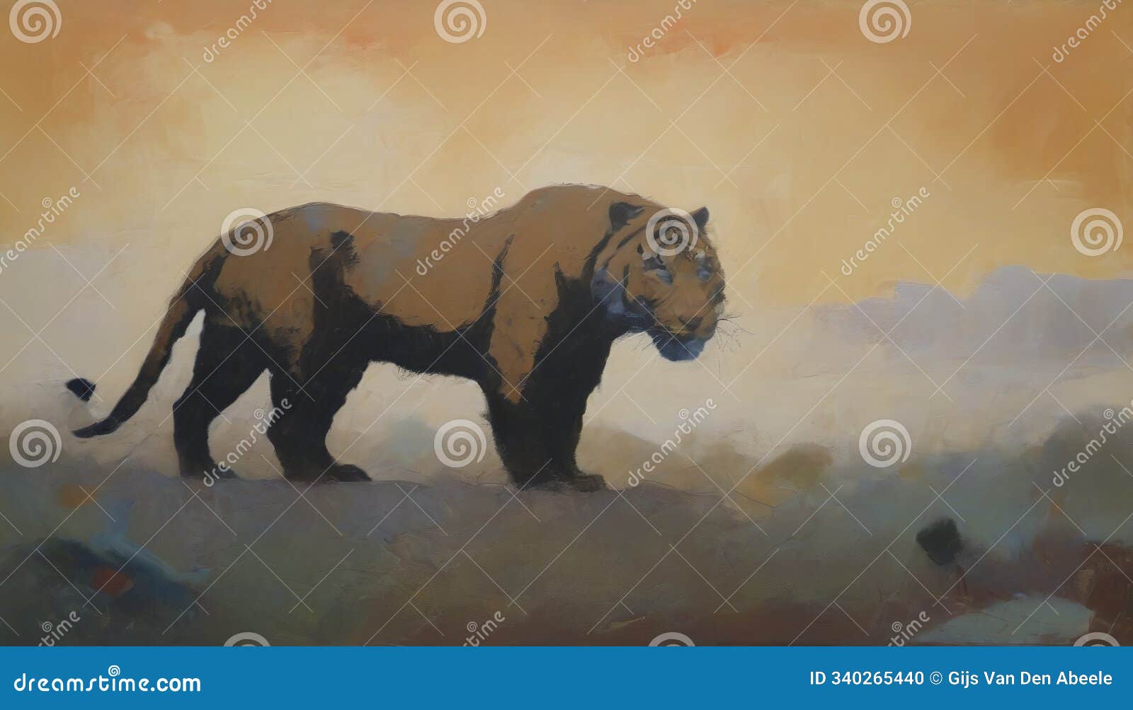 Majestic Tiger at Dawn Silhouette in Mist Stock Illustration ...