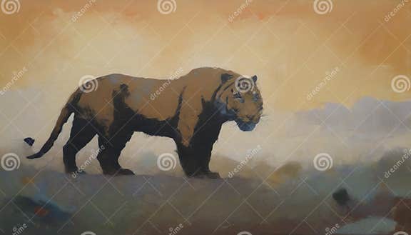 Majestic Tiger at Dawn Silhouette in Mist Stock Illustration ...