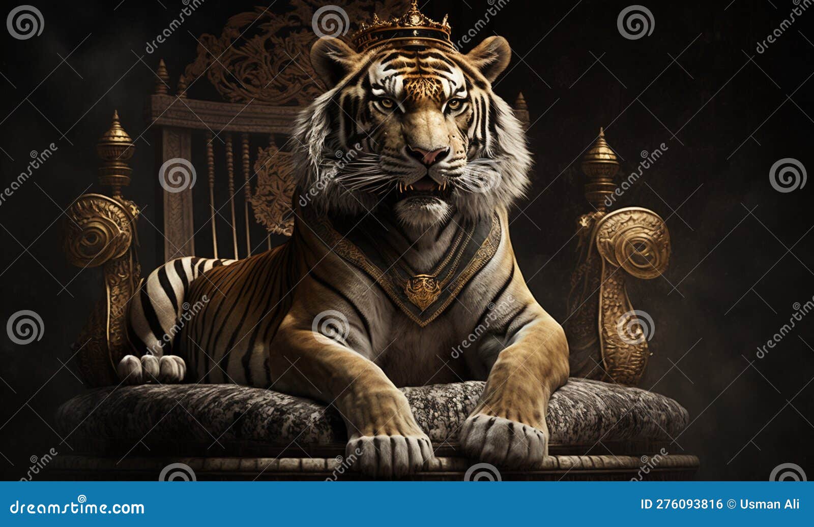 A Majestic Tiger is Sitting on a Throne with a Crown on Its Head. AI ...