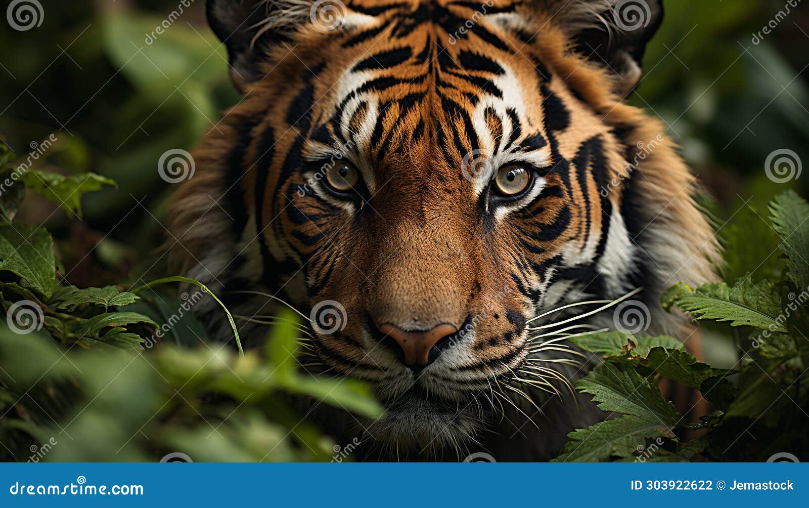 Majestic Tiger Staring, Danger in Its Eyes, Hiding in Wilderness ...