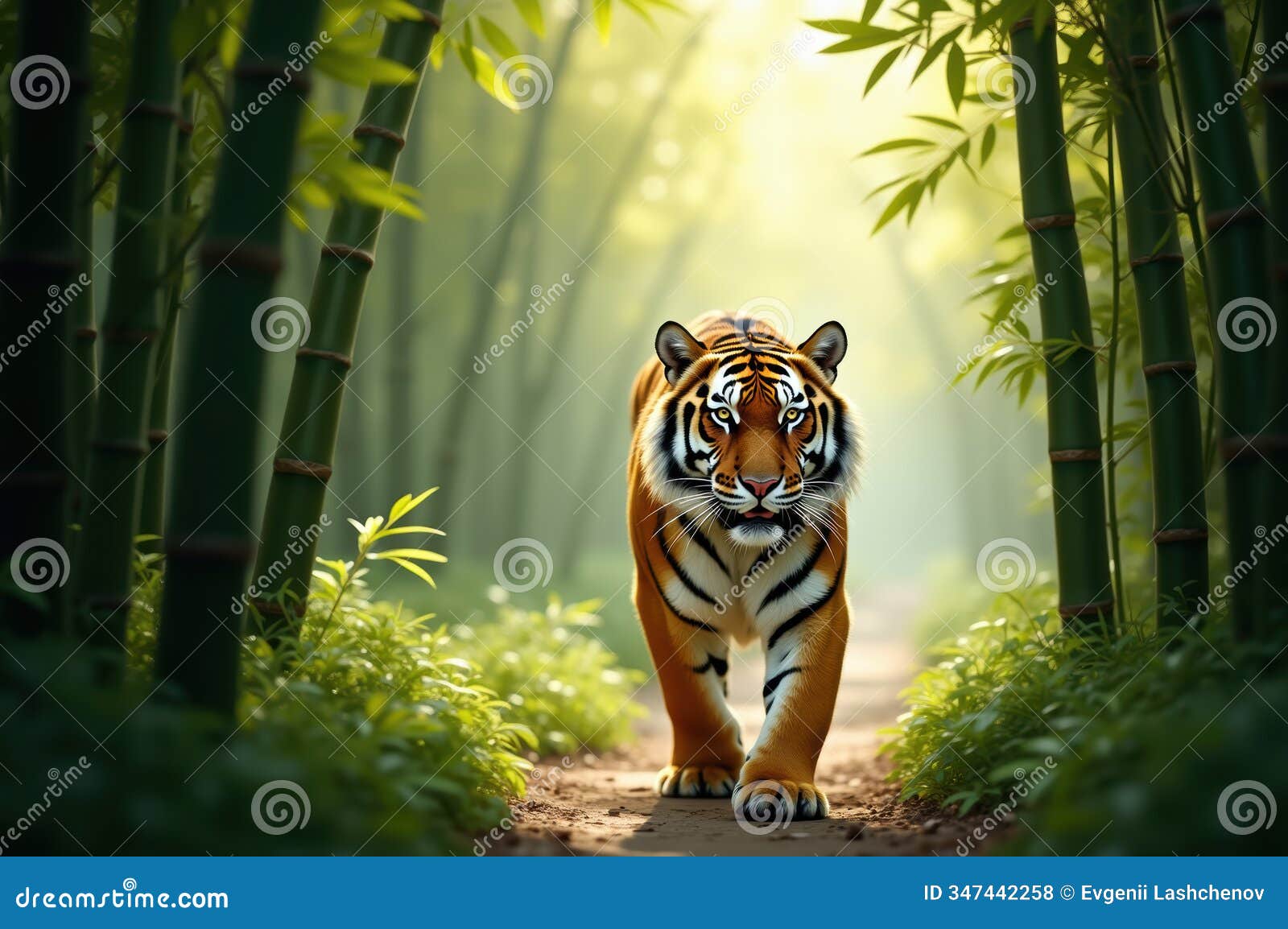 Majestic Tiger Walking through a Serene Bamboo Forest. AI Generation ...