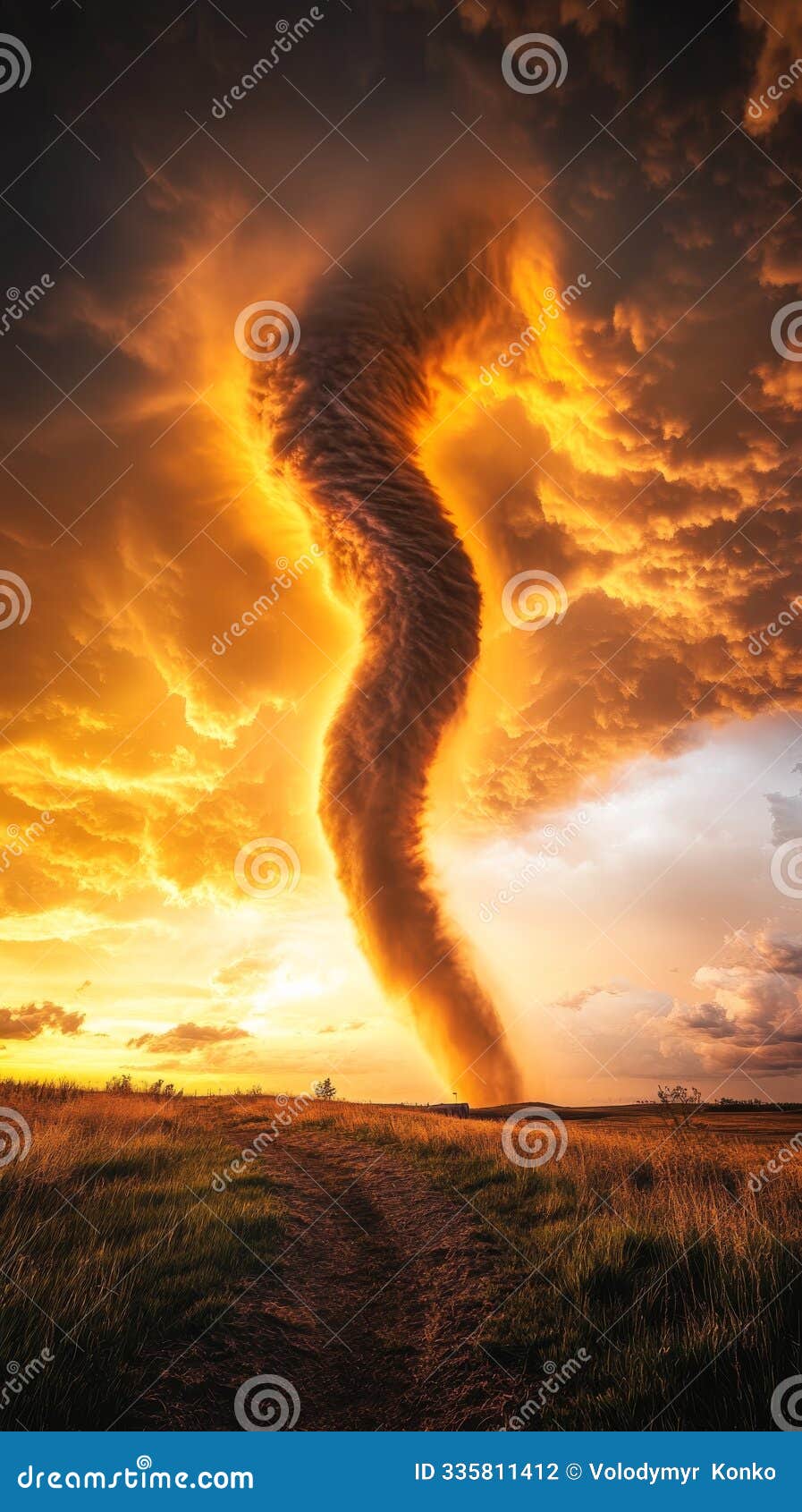 Majestic Tornado Under a Dramatic Orange Sky at Sunset, Natural ...