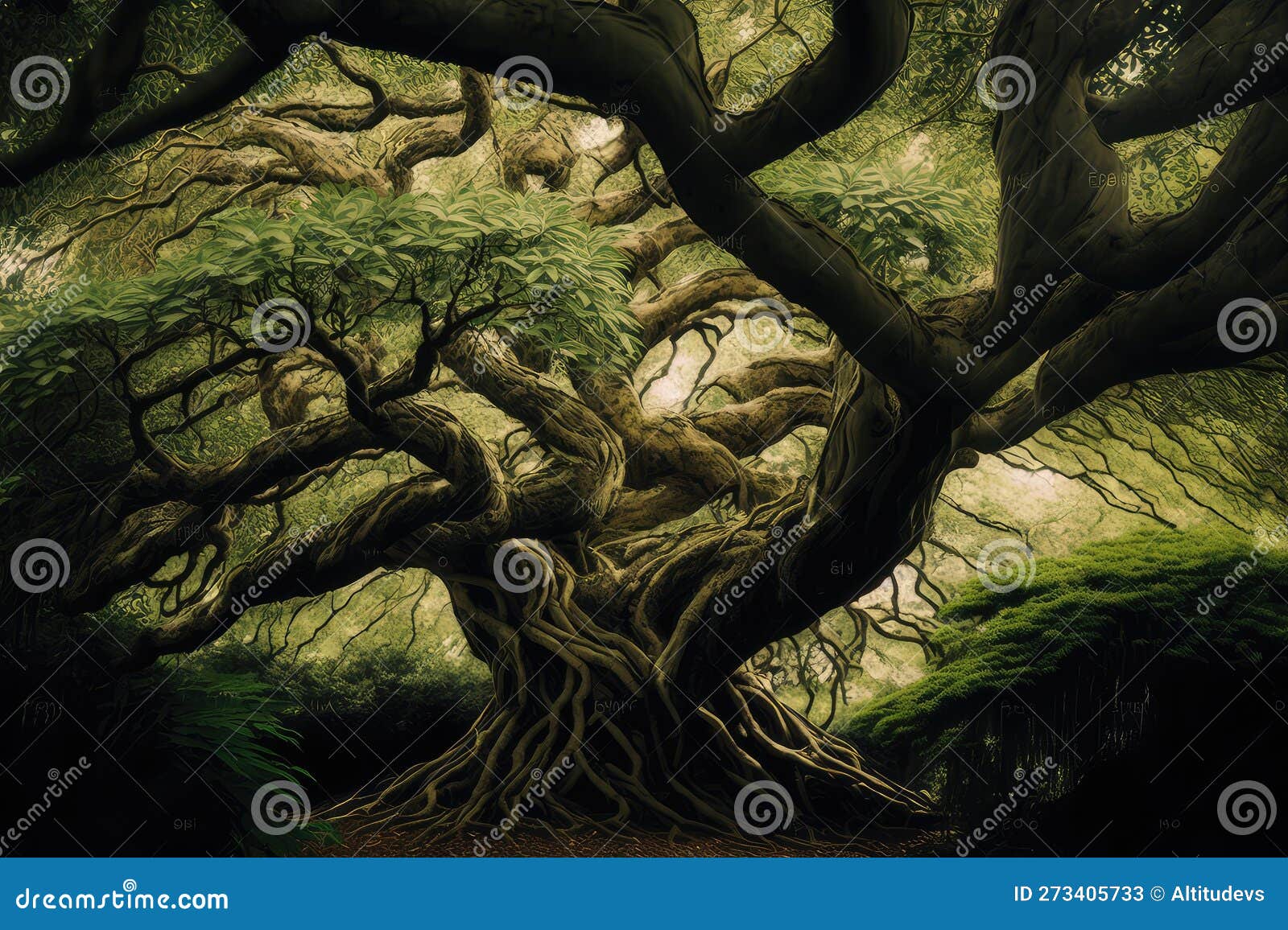 Majestic Tree with Drooping Branches and Thick Foliage in Bamboo Forest ...