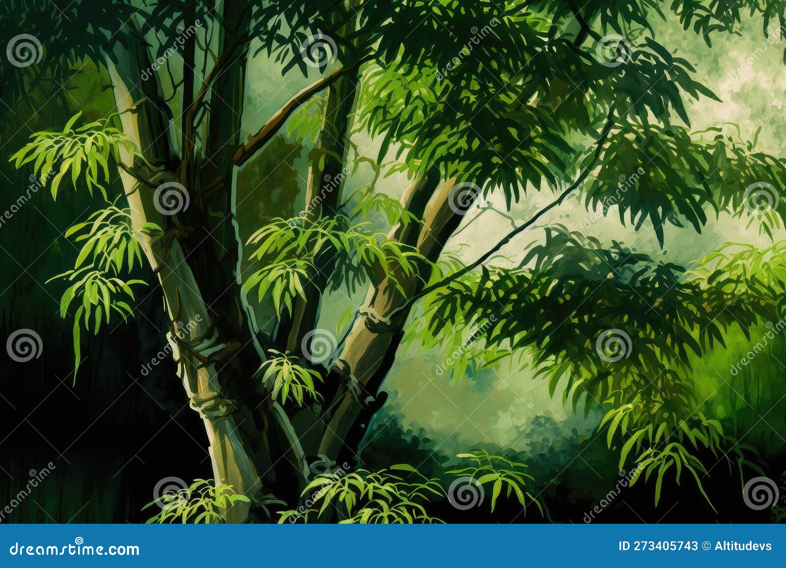 Majestic Tree with Drooping Branches and Thick Foliage in Bamboo Forest ...