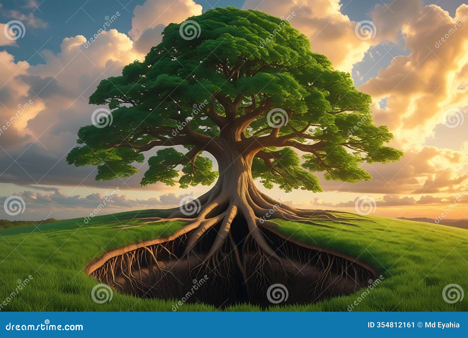 Majestic Tree of Life Intricate Root System Golden Stock Illustration ...