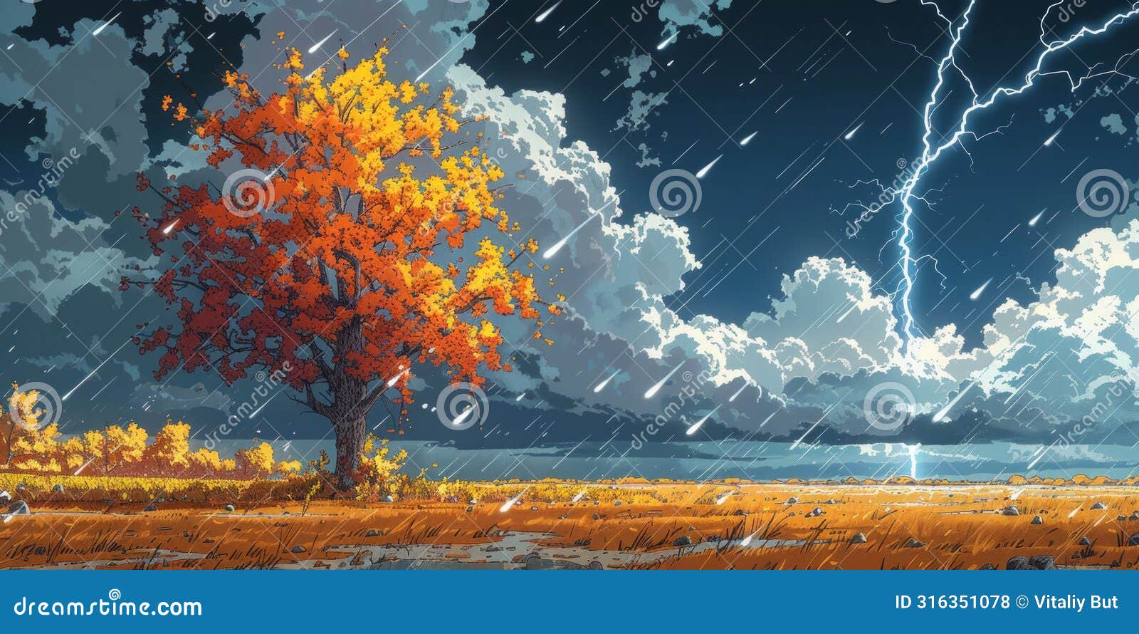 Majestic Tree Stands Tall with Branches Reaching Towards a Dramatic ...