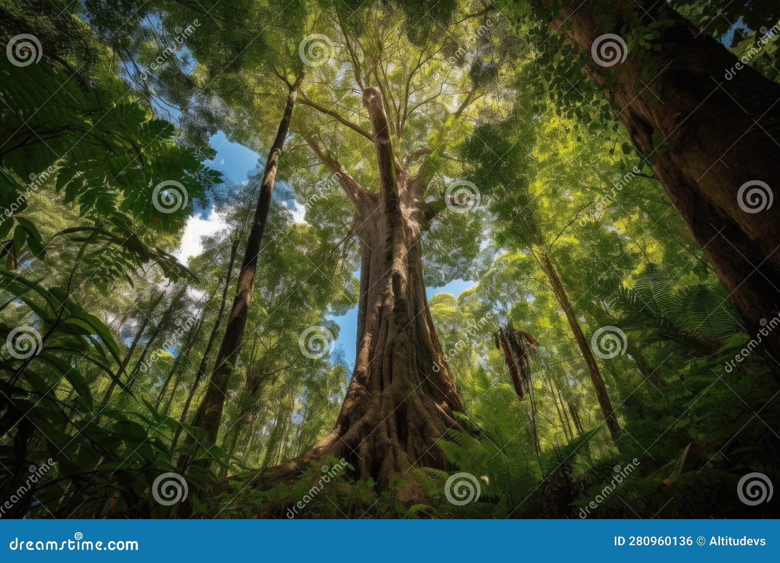 Majestic Tree Surrounded by Towering Forest Canopy, with a Glimpse of ...
