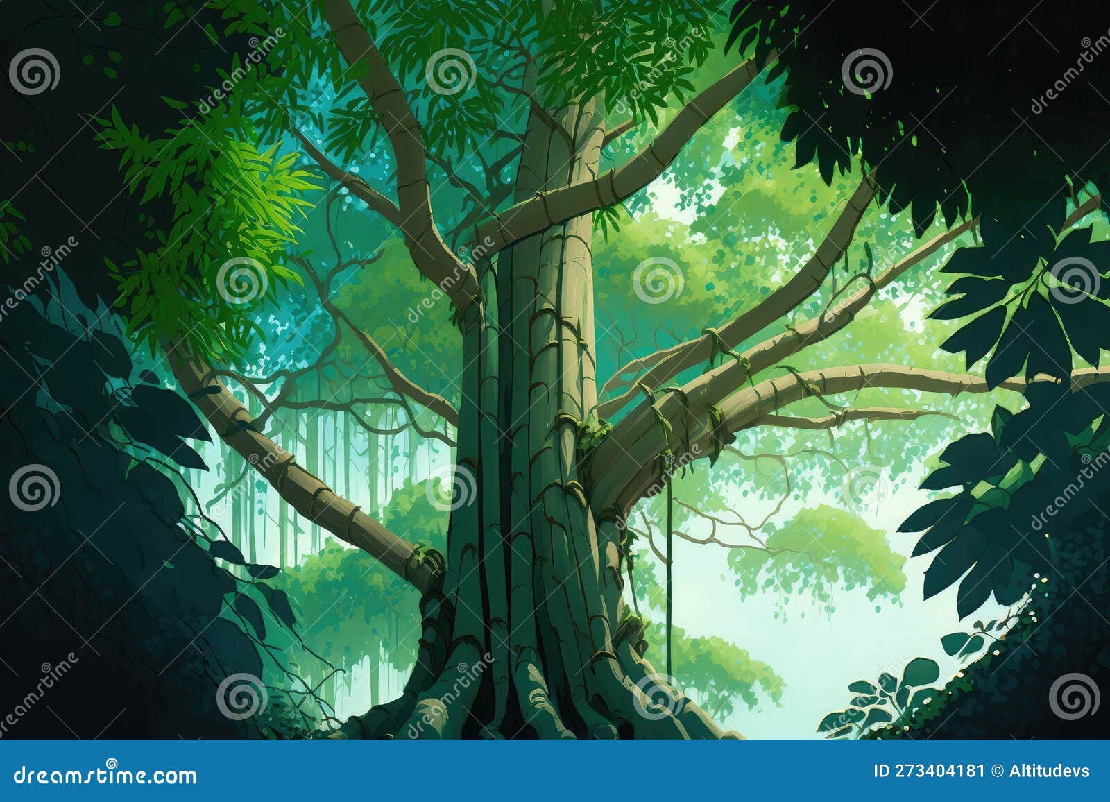 Majestic Tree with Thick Canopy and Trunks of Bamboo Forest Stock ...