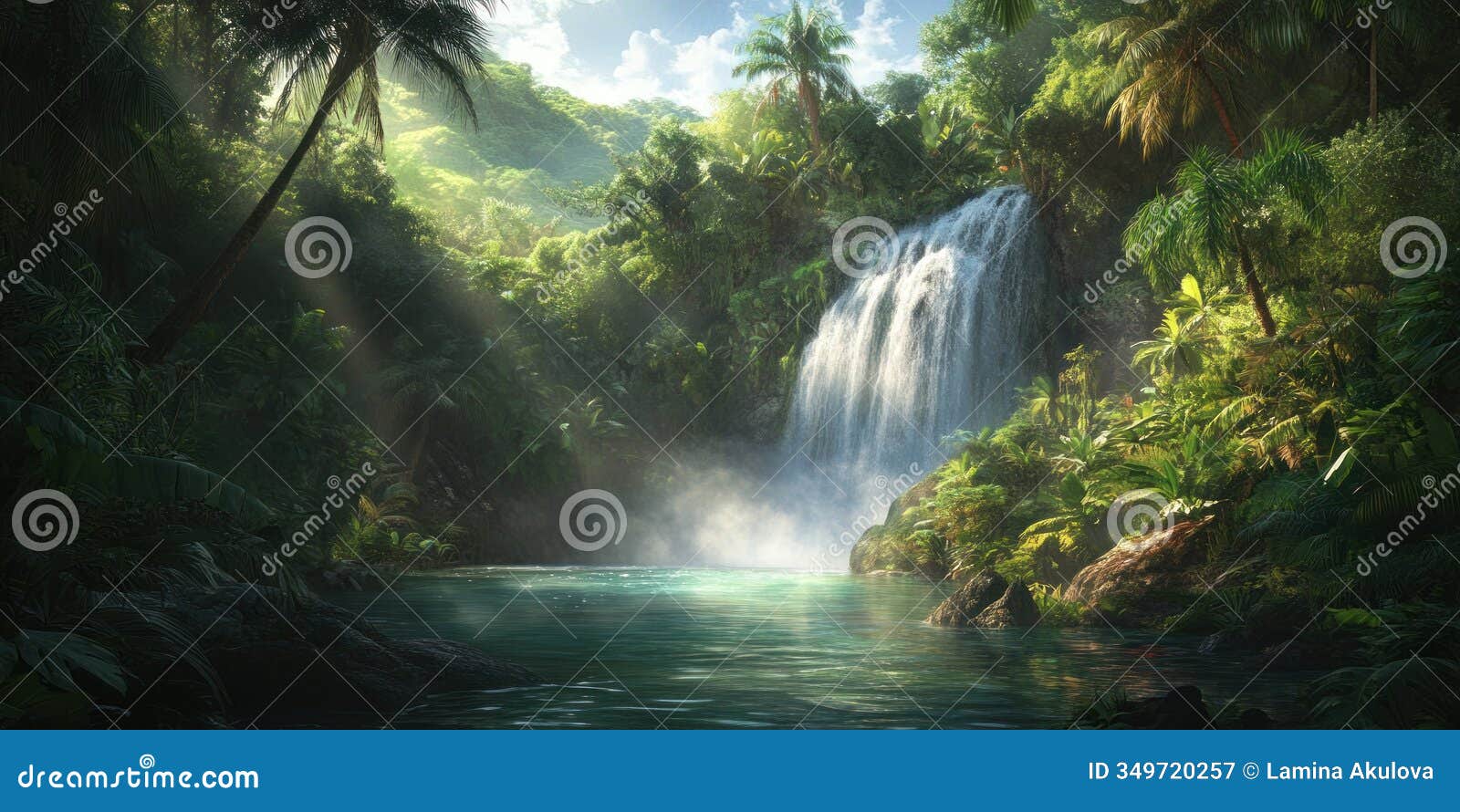 Majestic Tropical Rainforest Waterfall Cascading into Pristine Pool ...