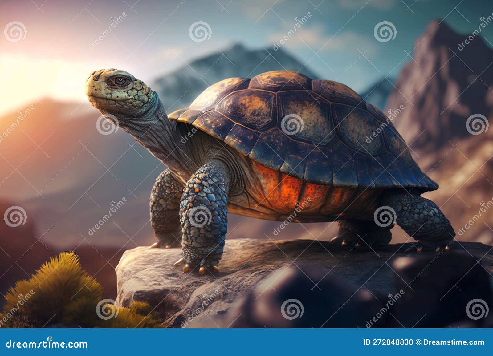 Majestic Turtle in Front of Colossal Mountain Stock Illustration ...