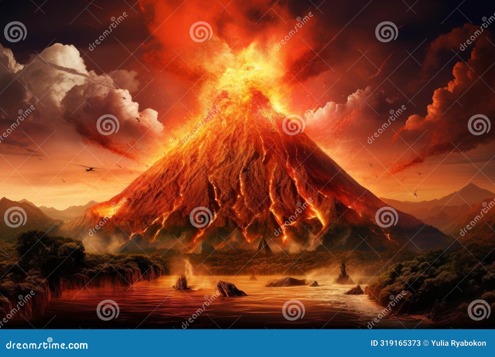 Majestic Volcano Eruption at Sunset Stock Image - Image of activity ...