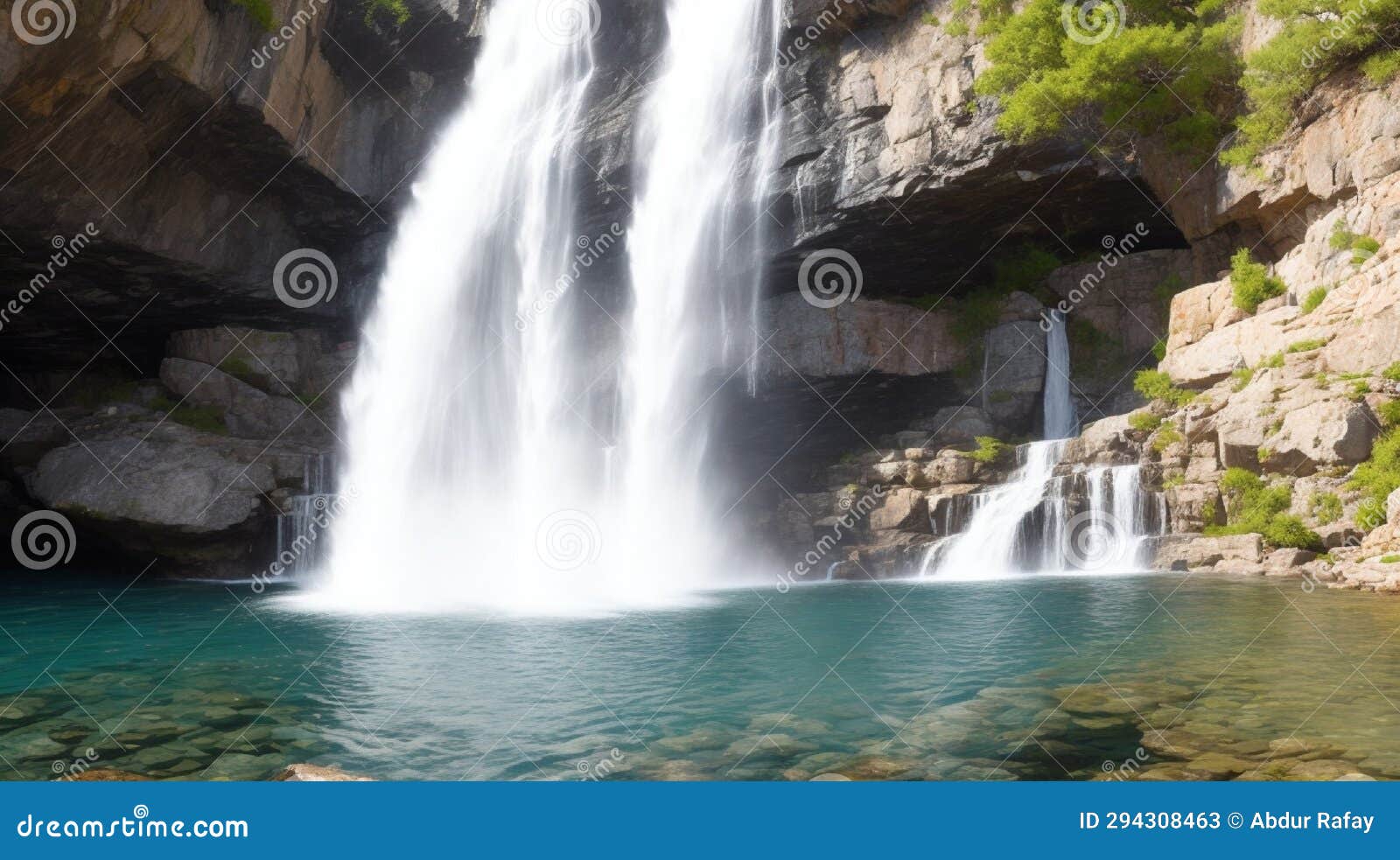 A Majestic Waterfall Cascading Down a Rocky Cliff into a Pristine Pool ...