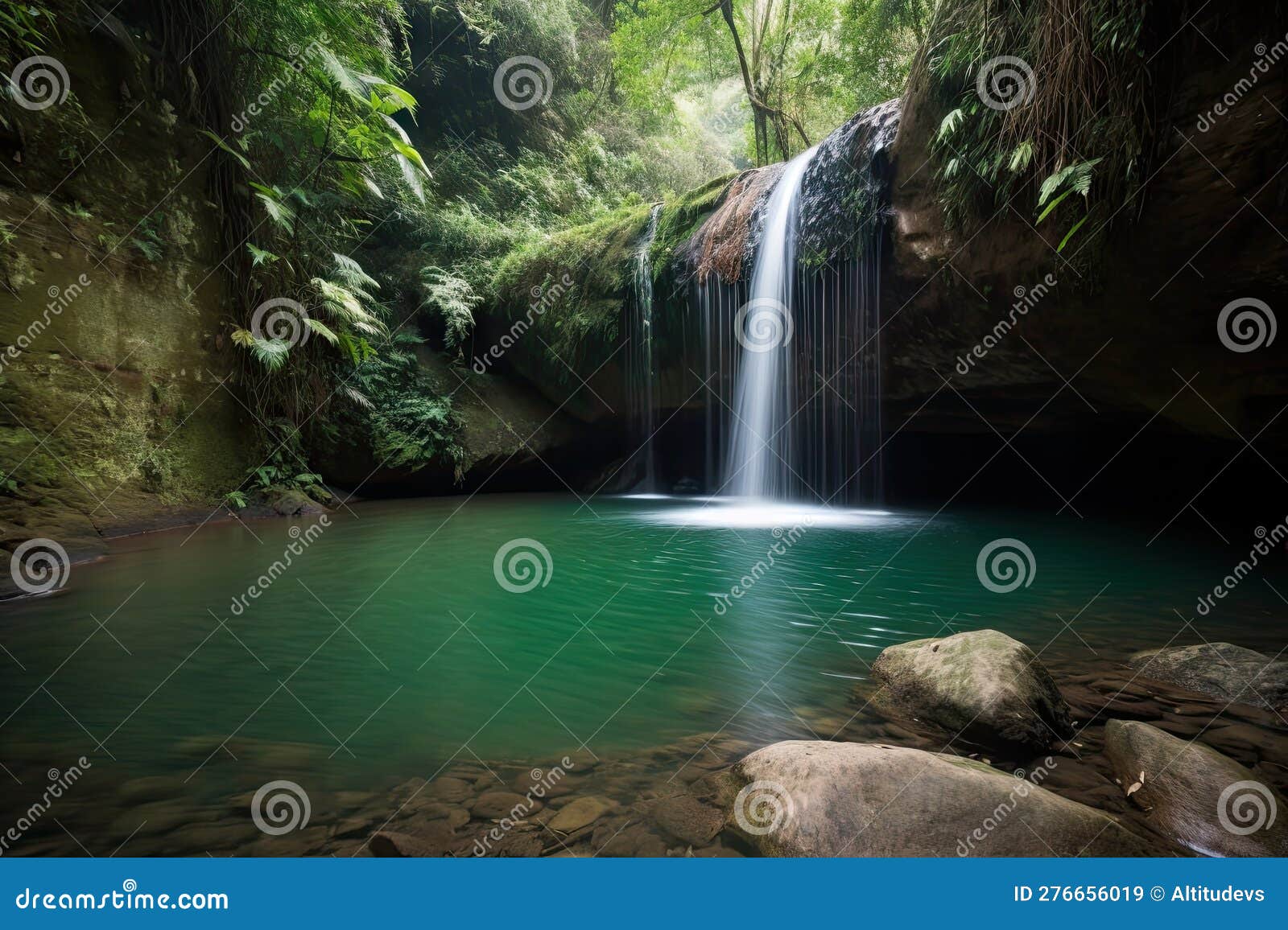 Majestic Waterfall Cascading into Natural Pool of Water Stock Image ...