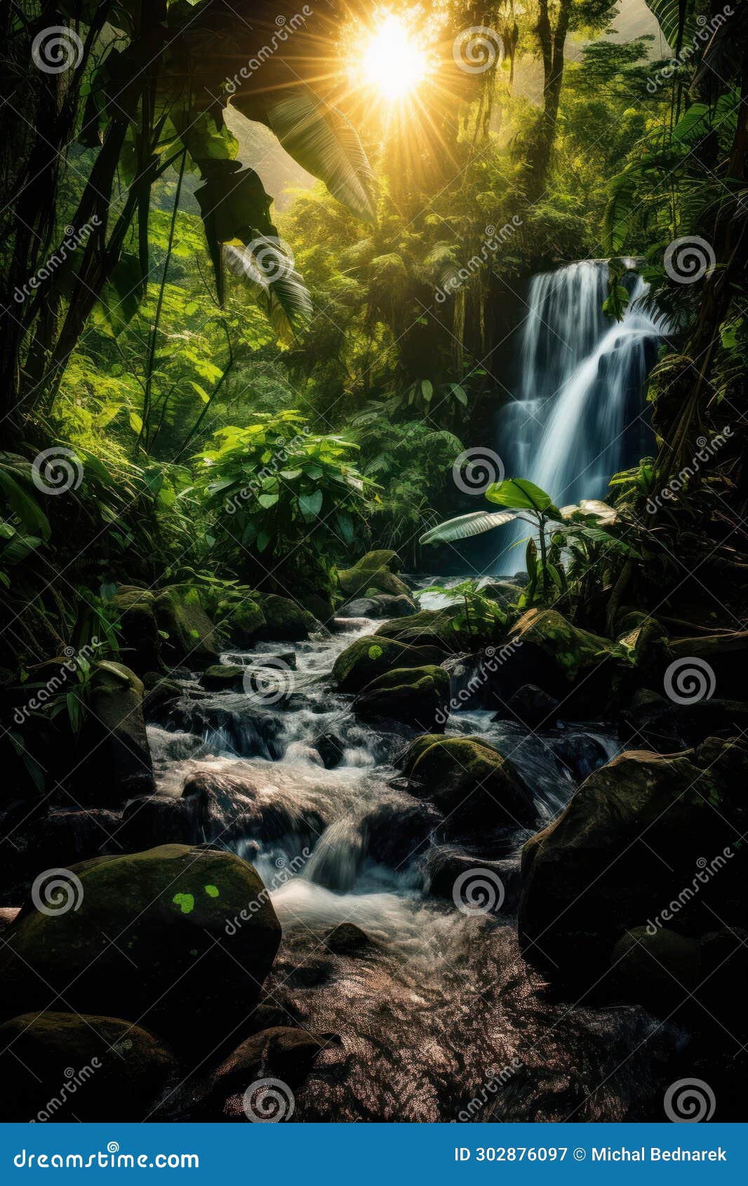 Majestic Waterfall With Vibrant Streams And Rainbow Mist Creating Using ...
