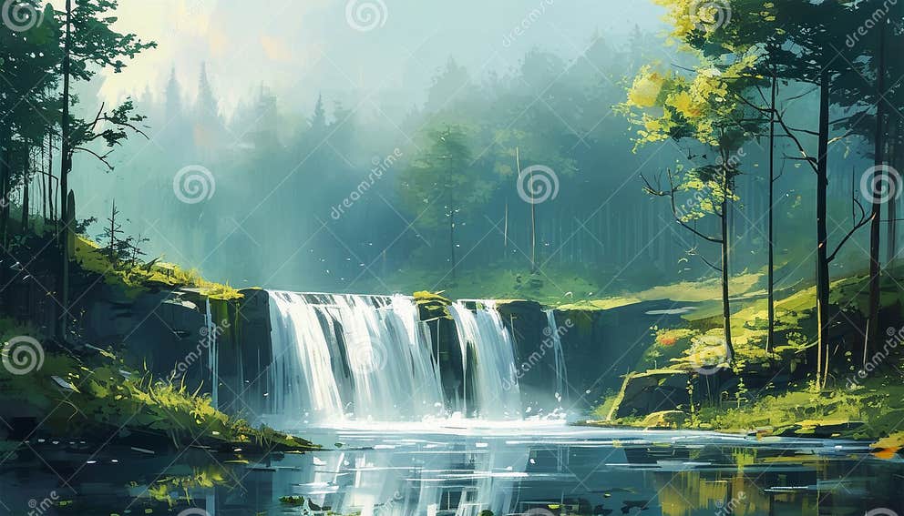 Majestic Waterfall Oasis in a Tranquil Forest Setting Stock Photo ...