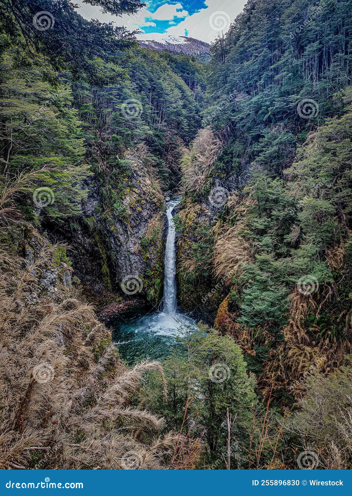 Majestic Waterfalls in the Middle of the Mountain Stock Photo - Image ...