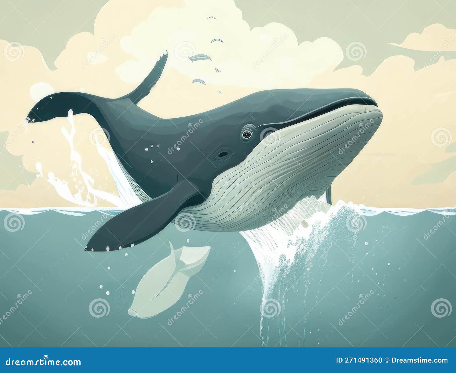 A Majestic Whale Breaching The Surface With A Huge Splash. Cute ...