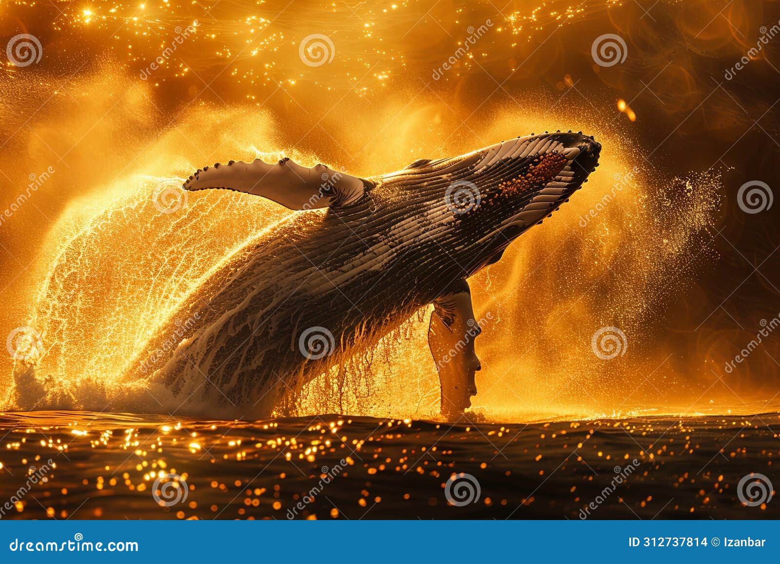 Majestic Whale Breaching The Surface Of The Ocean At Sunset Generative ...