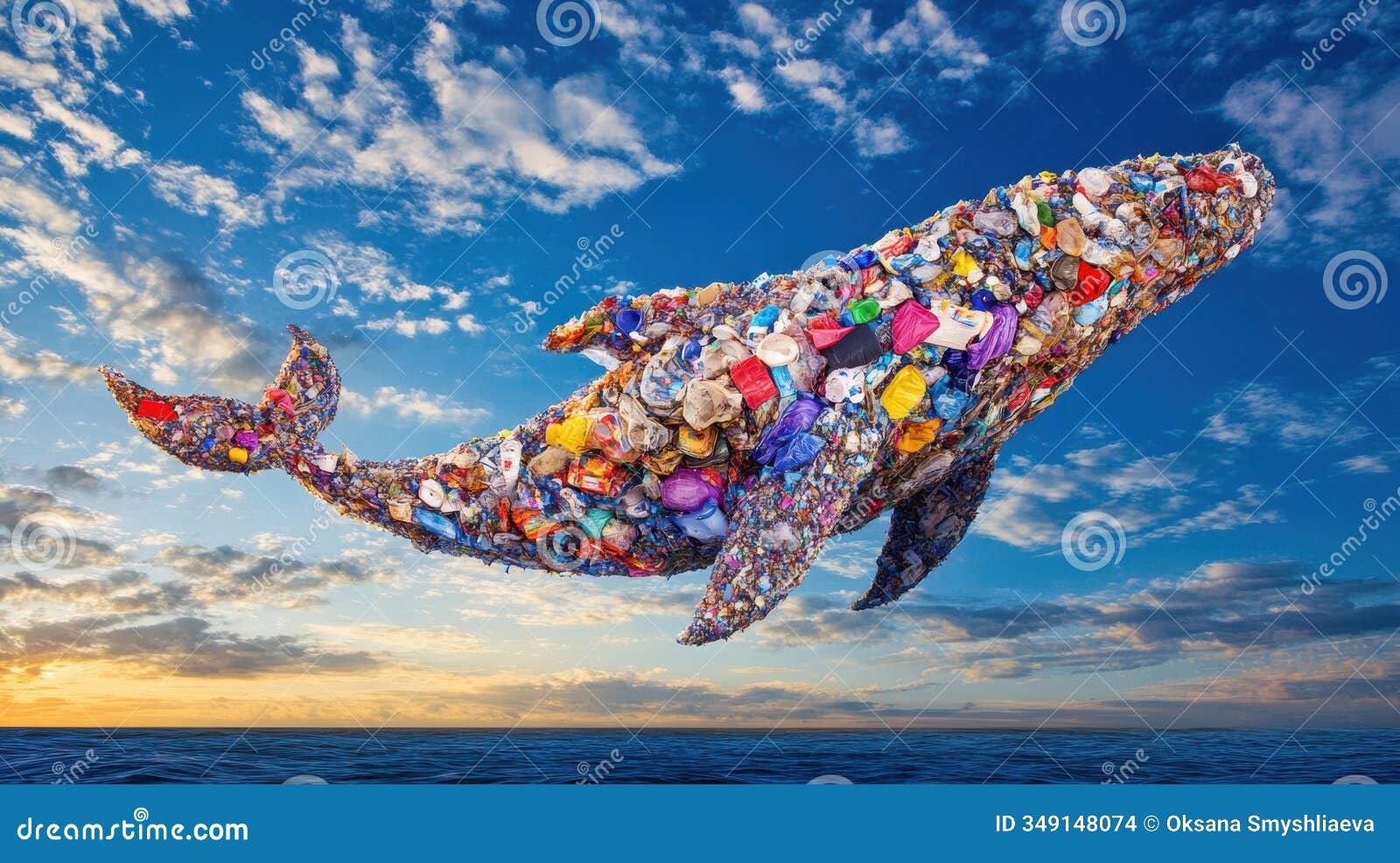 Majestic Whale Sculpture Made of Ocean Plastic Pollution at Sunset ...