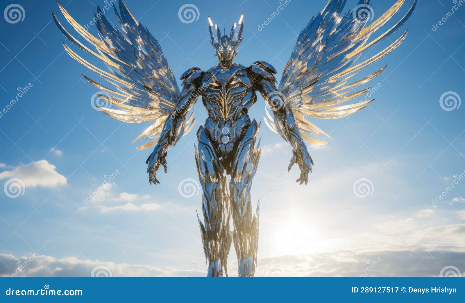 A Winged Statue On A Stone Bridge, Set Against A Magical, Ethereal ...