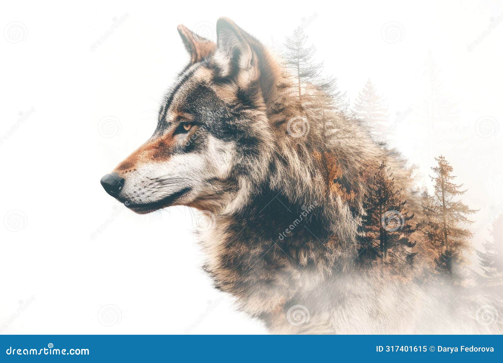 Wolf Double Exposure Illustration Royalty-Free Cartoon | CartoonDealer.com #70080254