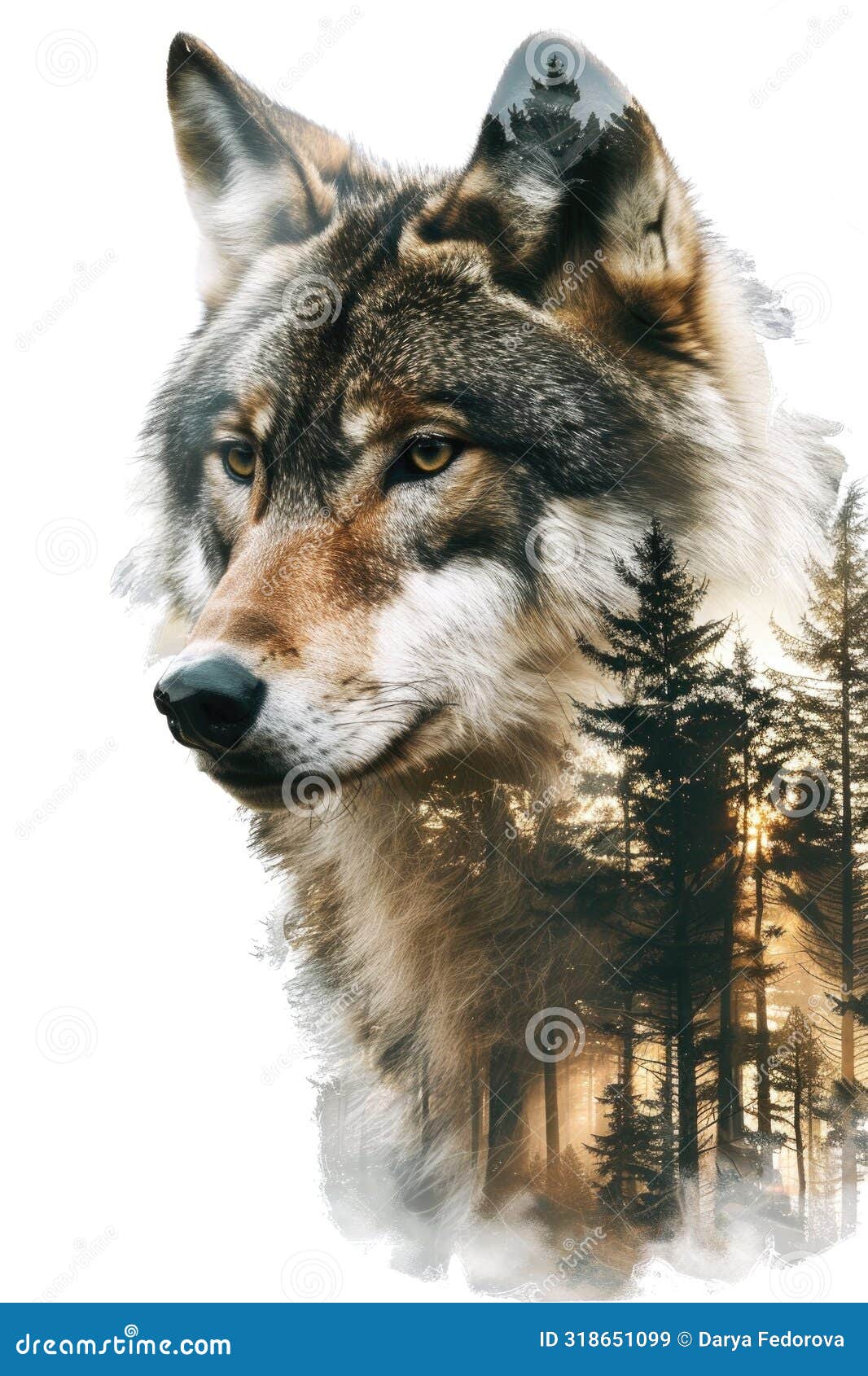 Majestic Wolf Double Exposure with Forest Landscape Stock Image - Image ...