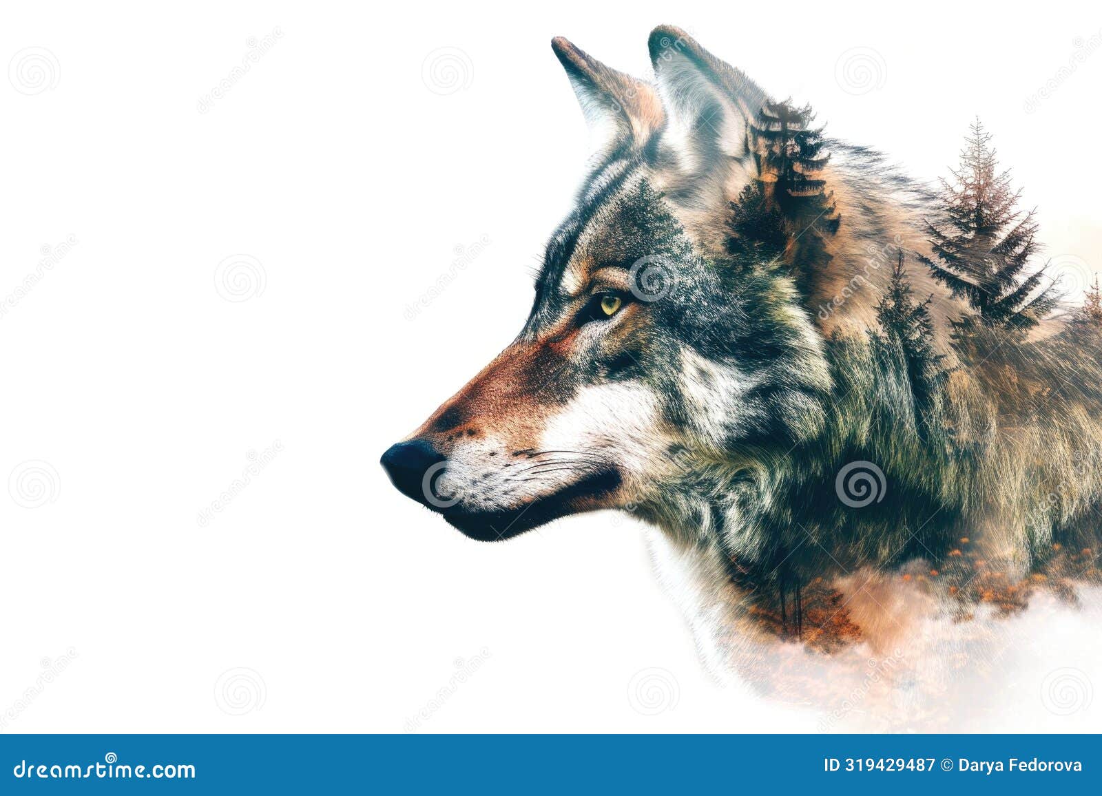Wolf Double Exposure Illustration Royalty-Free Cartoon | CartoonDealer.com #70080254