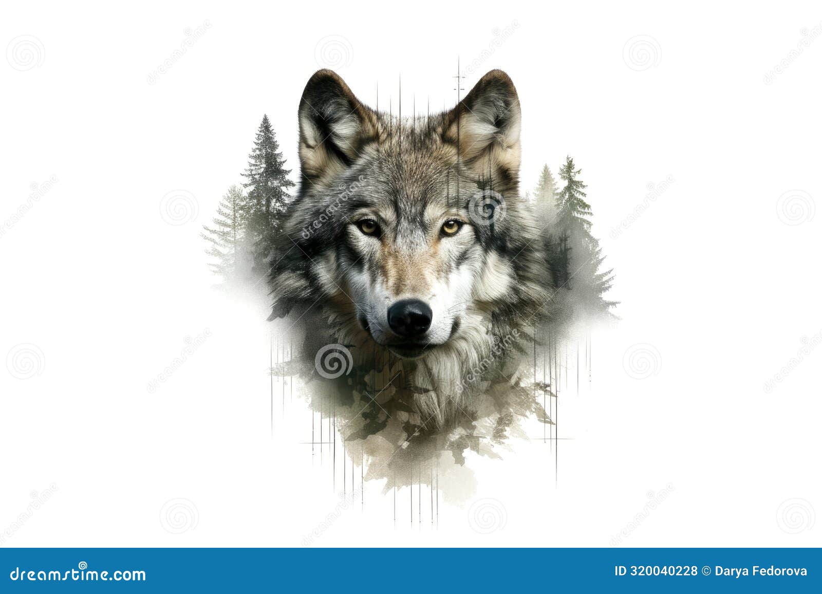 Majestic Wolf Double Exposure With Forest Landscape Stock Photo | CartoonDealer.com #320040228