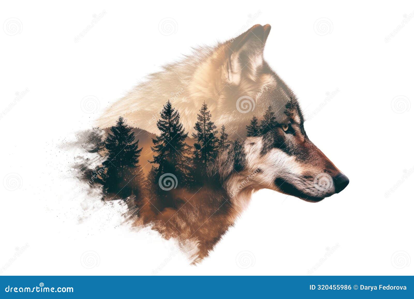 Wolf Double Exposure Illustration Royalty-Free Cartoon | CartoonDealer.com #70080254