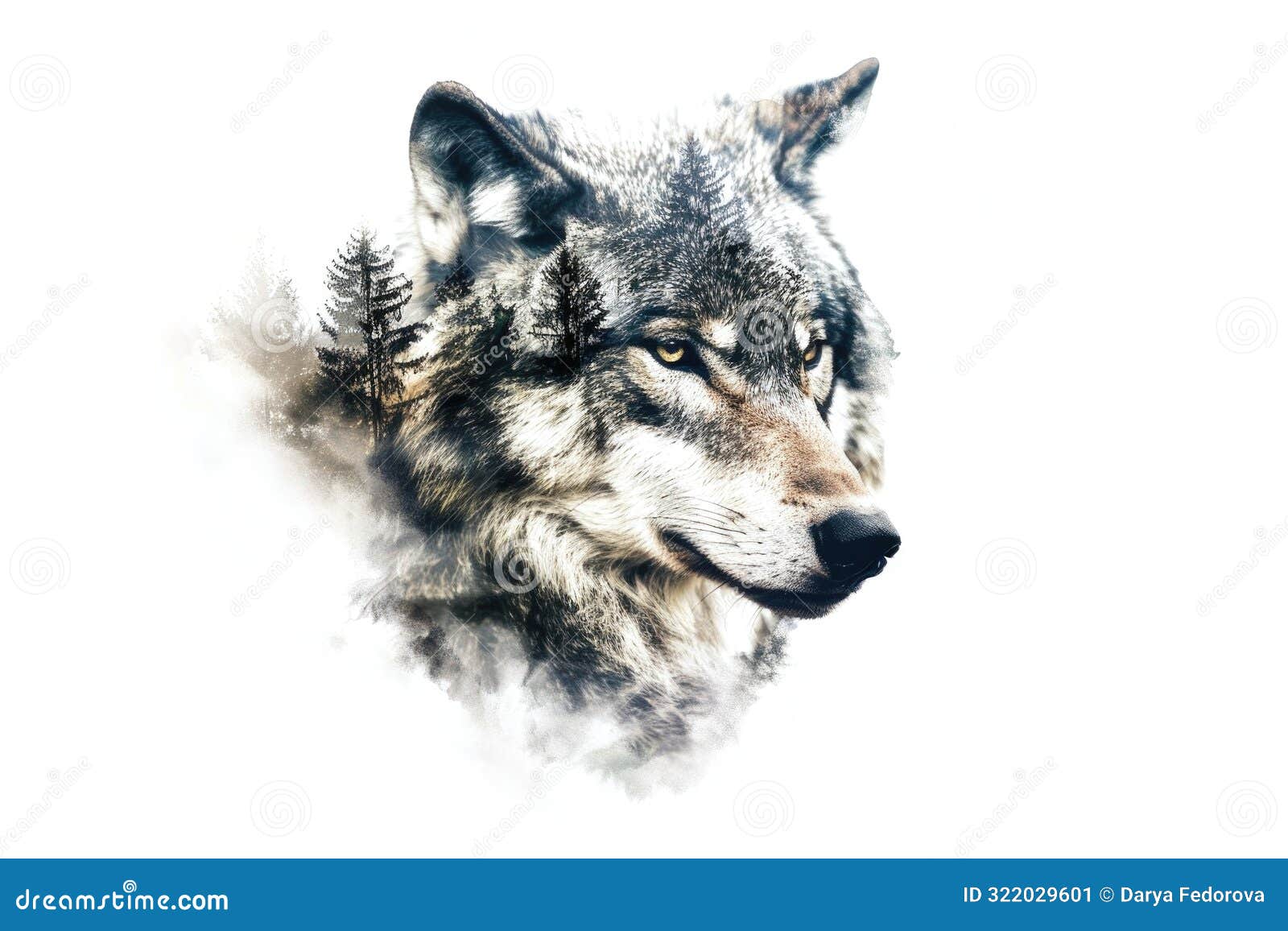Wolf Double Exposure Illustration Royalty-Free Cartoon | CartoonDealer.com #70080254