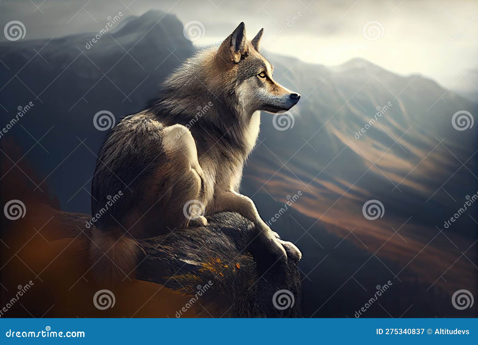 Majestic Wolf Looking Down on the World from His Lofty Perch Stock ...