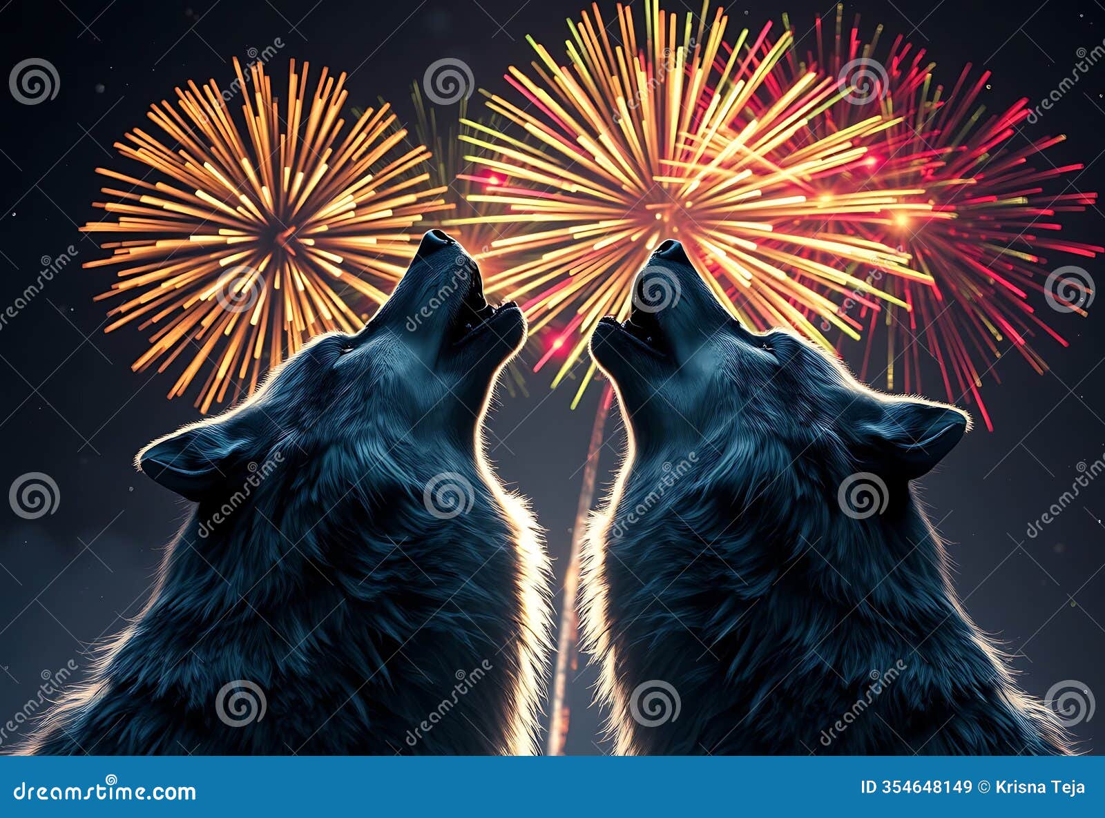 Majestic Wolves Howling Fireworks Night Sky Celebration Stock ...